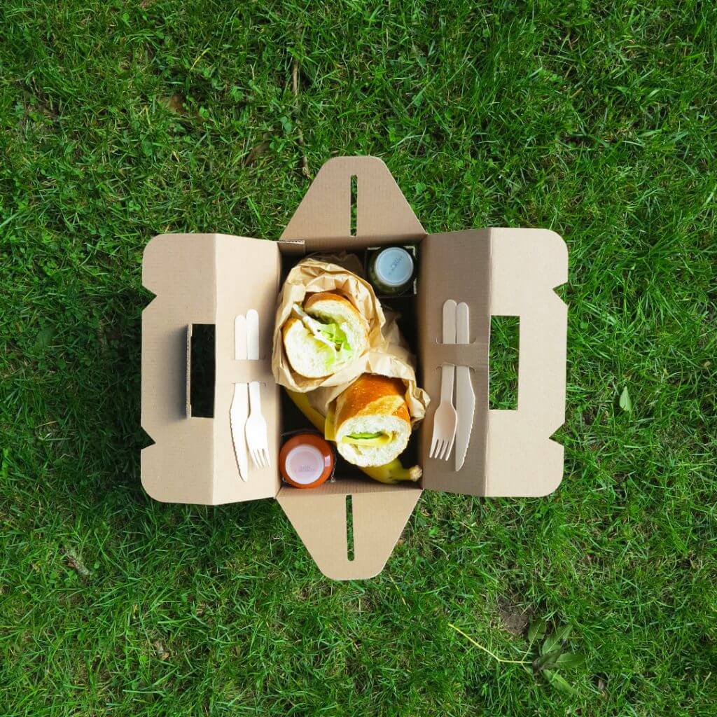 Lunchbox met handvat van karton - Picknick box van karton | Cateringdoos