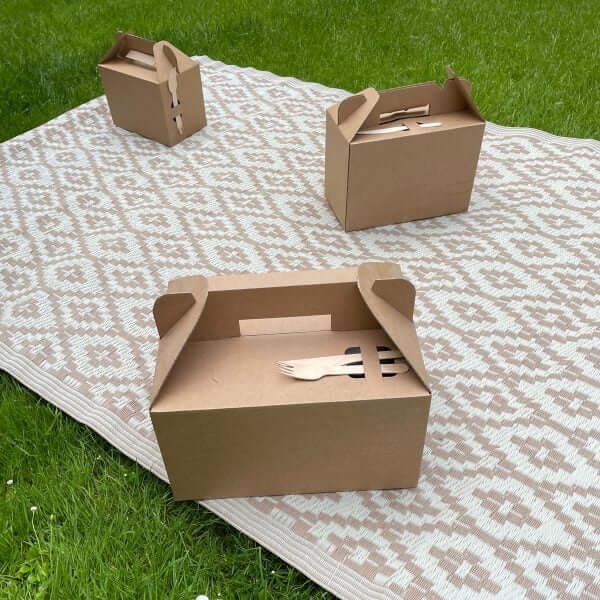 Lunchbox met handvat van karton - Picknick box van karton | Cateringdoos